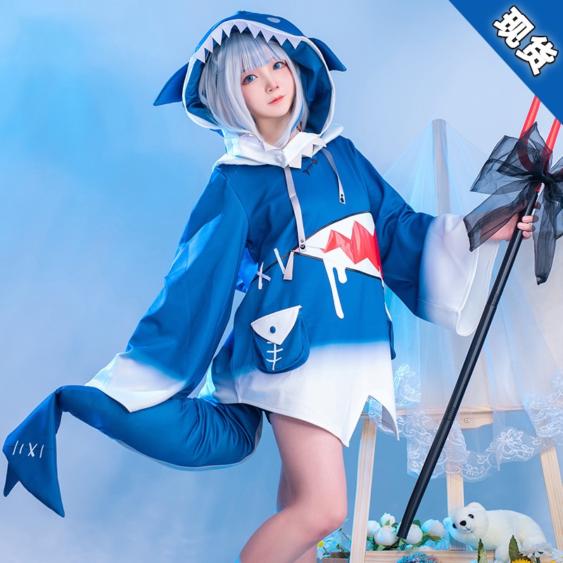 【COD】4pcs/ set Hololive Gawr Gura Cosplay Costume wig ENG Shark Costume ...