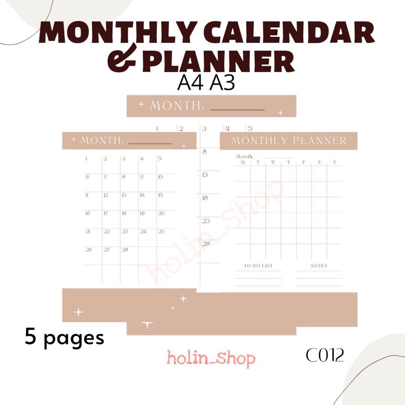 Monthly calendar and planner track your schedule | kalendar dan plan ...