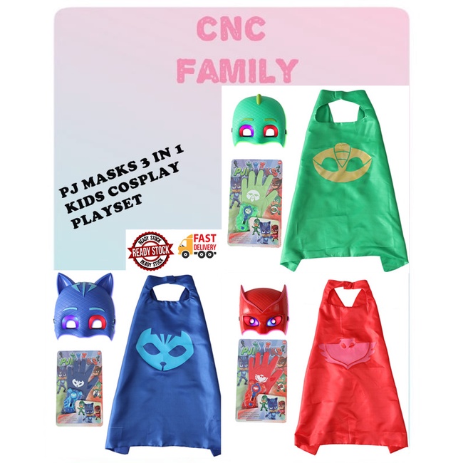 PJ MASKS 3 IN 1 MASK/CAPE/GLOVE/TOPENG MUKA/SARUNG TANGAN KIDS COSPLAY ...