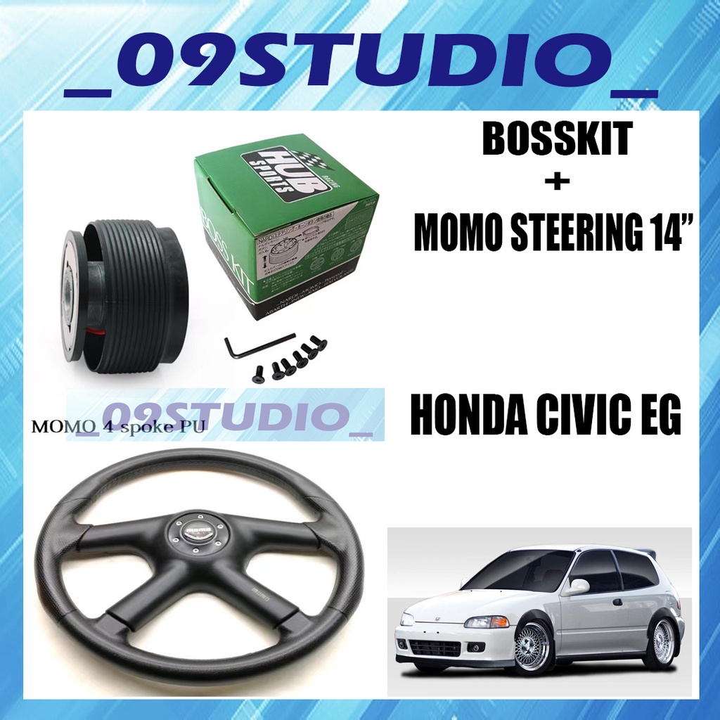 HONDA CIVIC EG 14'' MOMO STEERING 4 SPOKE PVC HIGH QUALITY + BOSSKIT ...