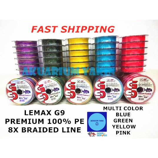 4077 LEMAX G9 PREMIUM 100% PE 8X BRAIDED FISHING LINE YELLOW GREEN PINK ...