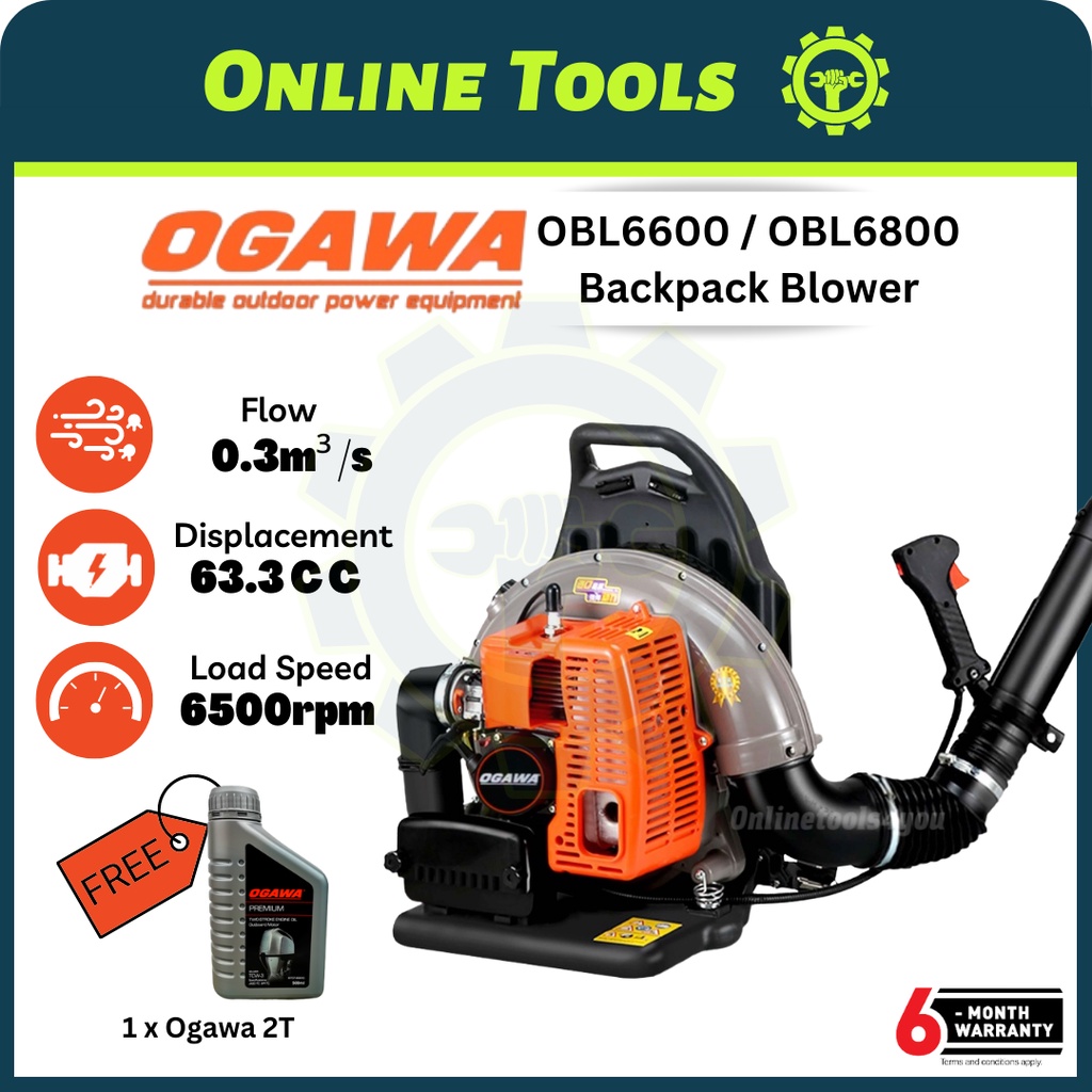 OGAWA OBL6600 2-Stroke Portable Backpack Leaf Blower with Petrol Gasoline Engine 63.3CC | Shopee ...