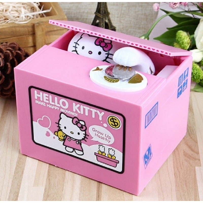 Hello Kitty Cute Kids Automated Steal Coin Money Box Piggy Bank Storage ...