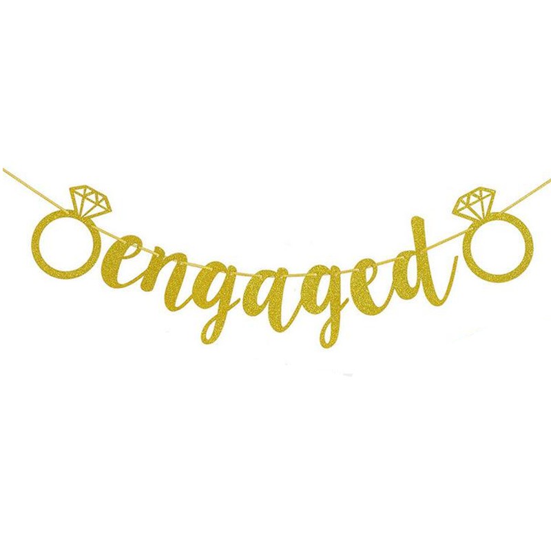 Gold Glitter Engaged Banner Glittery Letters Cursive Banner with ...
