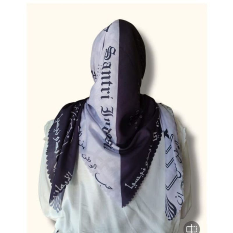 HITAM PUTIH Hijab Square Arabic MOTIF SANTRI Black White/ PREMIUM ...