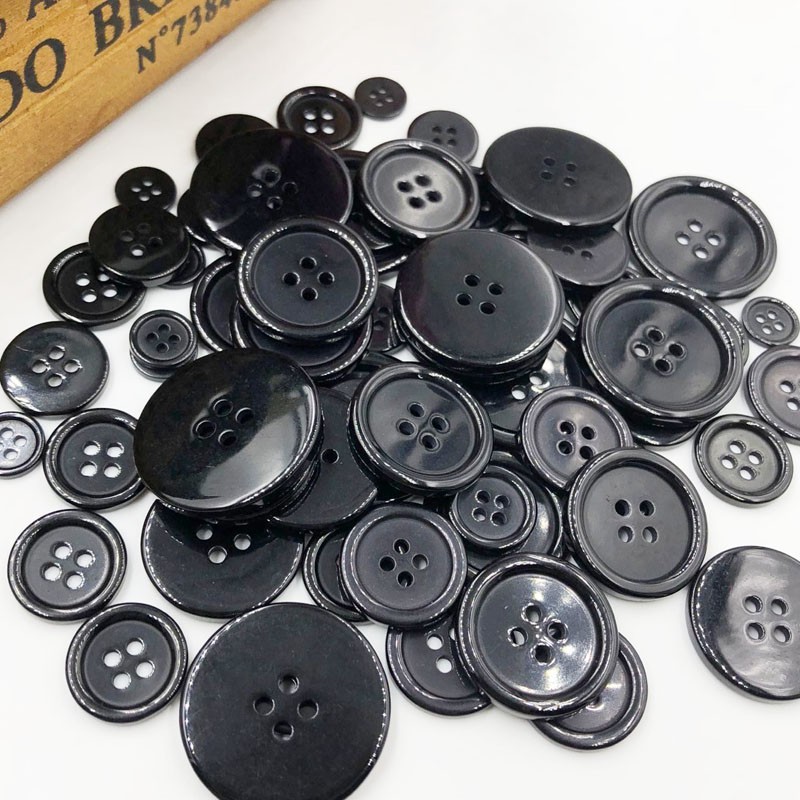 50pcs 11/15/18/20/25/30mm Black Color Overcoat Plastic Button 4 holes ...