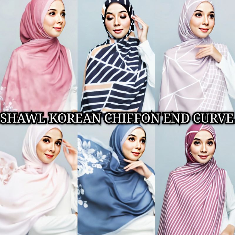 SHAWL KOREAN CHIFFON PRINTED END CURVE (BORONG SAHAJA) | Shopee Malaysia
