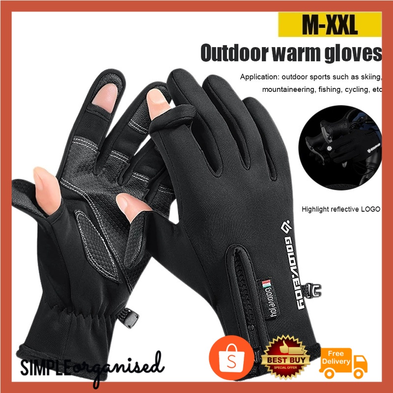 DC Women Men Winter Warm Waterproof Windproof 2 Finger Flip Fingerless ...