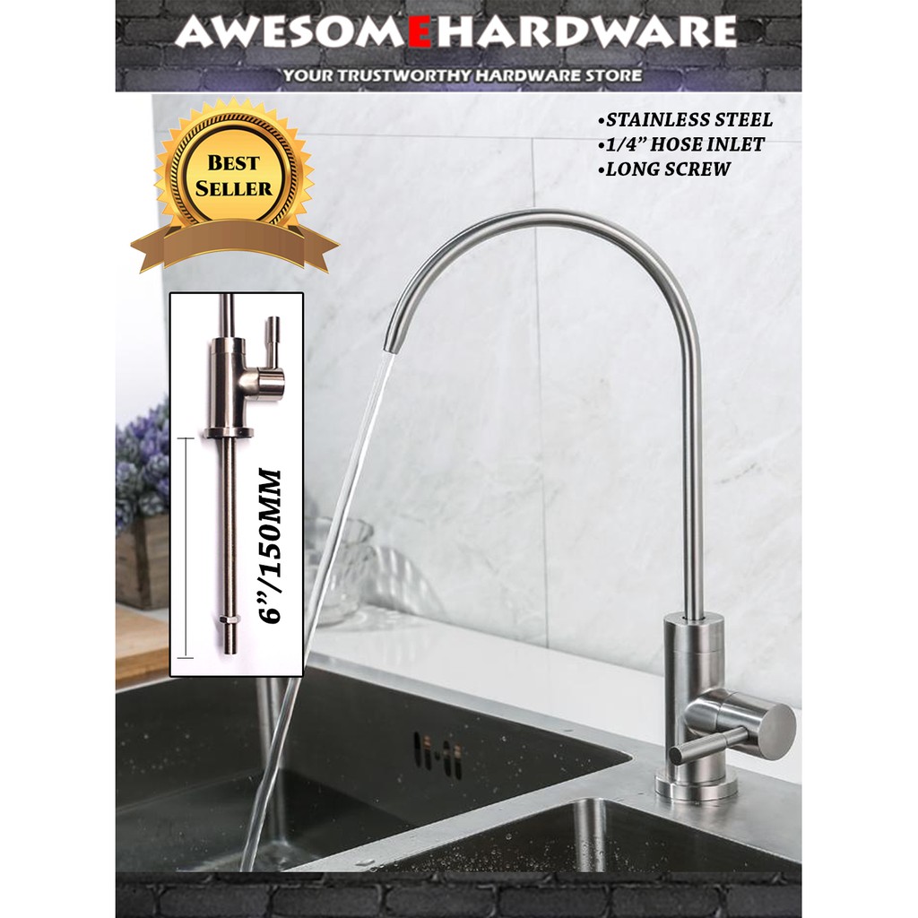 (LONG INLET) GEN AIR SUS304 STAINLESS STEEL WATER FILTER RO FAUCET TAP ...