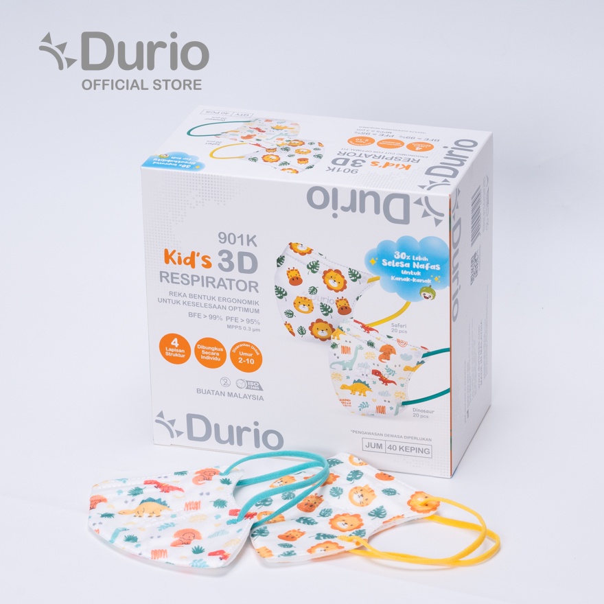 Durio 901K Kid's 4 Ply 3D Respirator Face Mask Recommend Ages 2-10 ...