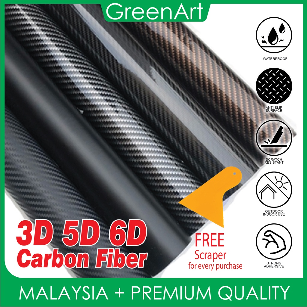 🔥READY STOCK🔥 152x152CM (5x5feet) 2D 3D 6D High Glossy Shiny Carbon ...
