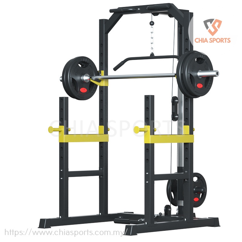 Squat Rack with Lat Pulldown Low Row System D448 Half Power Cage Lat ...
