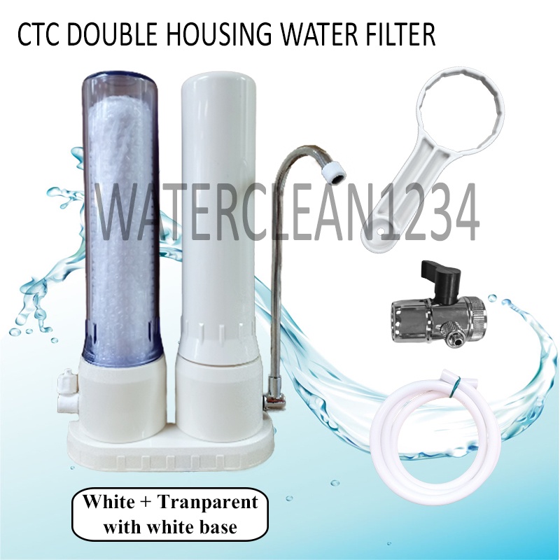 DOUBLE CTC 1000 HOUSING WATER FILTER WITH 10" CERAMIC & 10" CTC CARBON FILTER - 2 STAGE ...