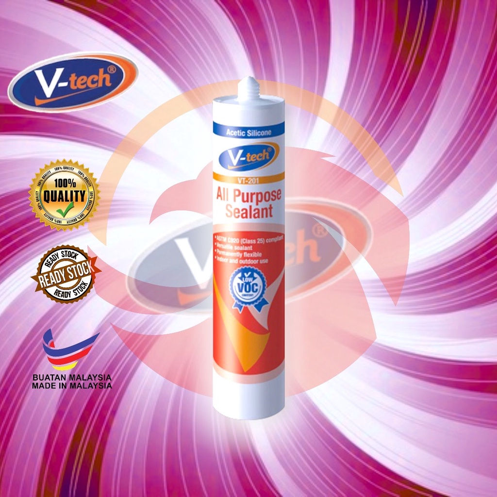 V-Tech VT-201 All Purpose Sealant Clear Acetic Silicone Sealant 280 ml ...