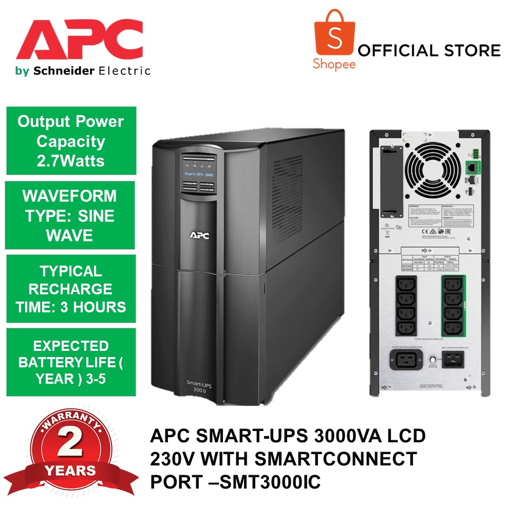 APC SMART-UPS 3000VA LCD 230V WITH SMARTCONNECT PORT – SMT3000IC ...
