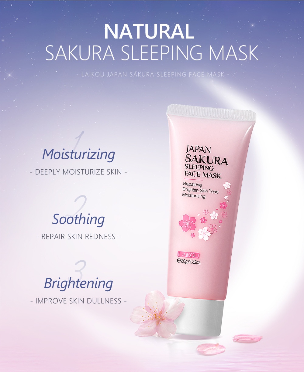 LAIKOU Japan Sakura Facial Sleeping Mask Repairing Brighten Skin Tone ...