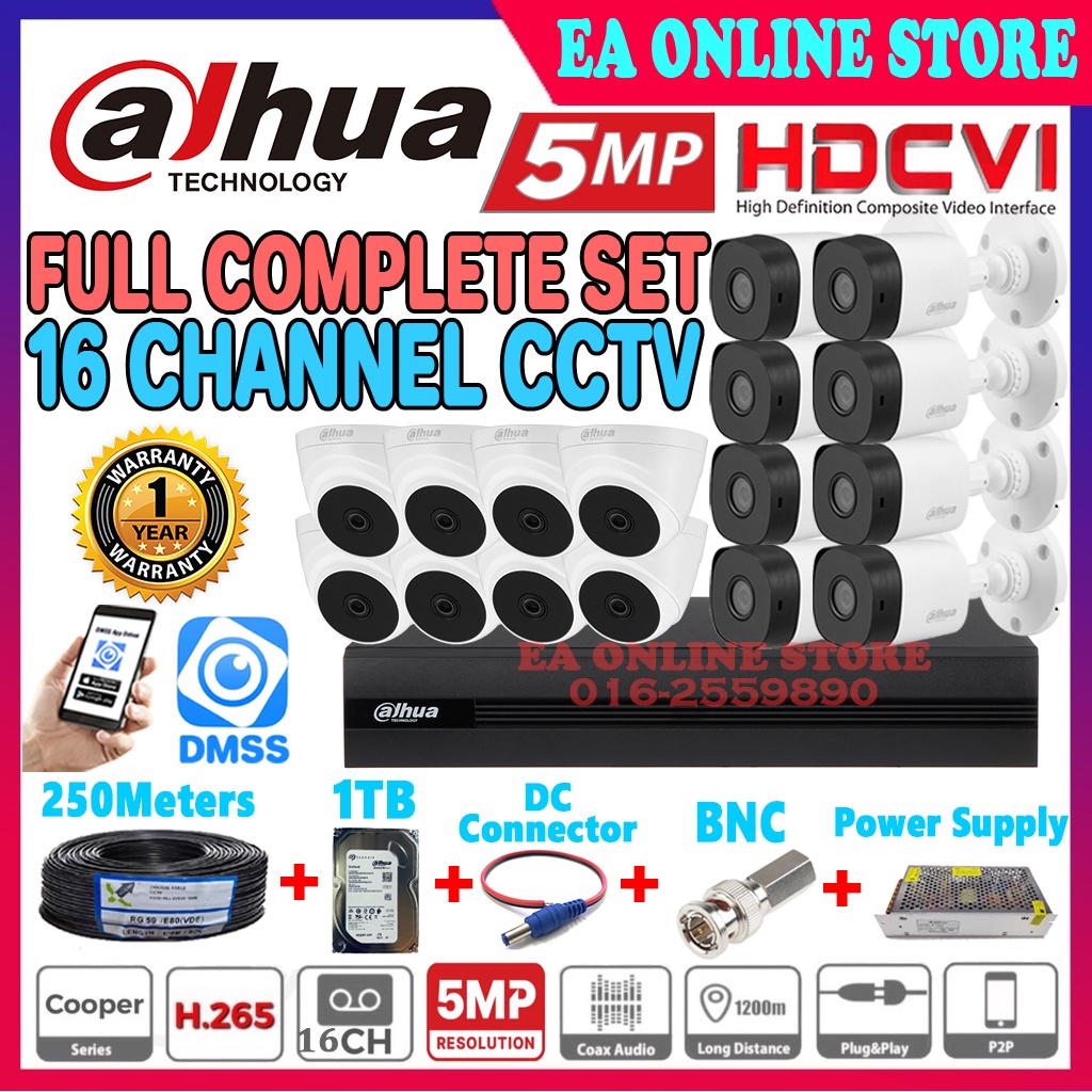 DAHUA 5MP Full Complete Set 16 CHANNEL HD 1080P CCTV 16CH DVR + Camera ...