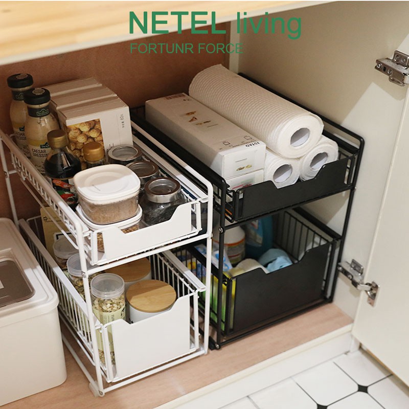 Sliding Cabinet Basket Pull Out Kitchen Organizer Drawer Storage Rack ...