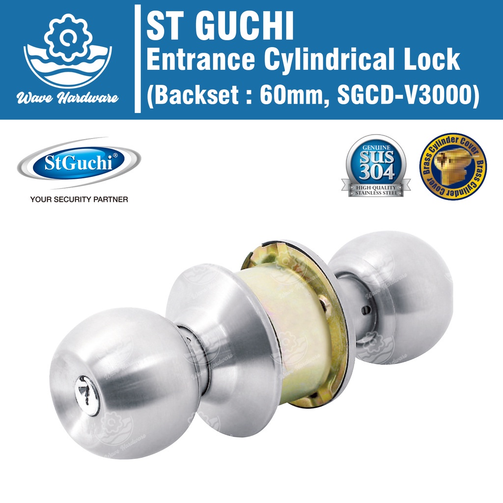 ST GUCHI Entrance Cylindrical Door Lock (V Pack, Backset : 60mm, SGCD ...