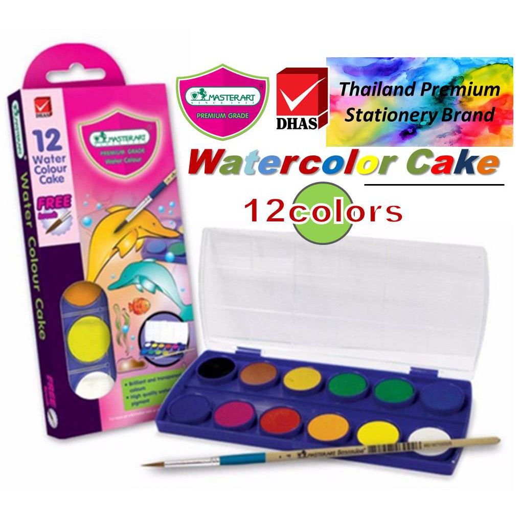 Masterart Master Art Watercolor Cake 12 / 24 colors with free brush ...