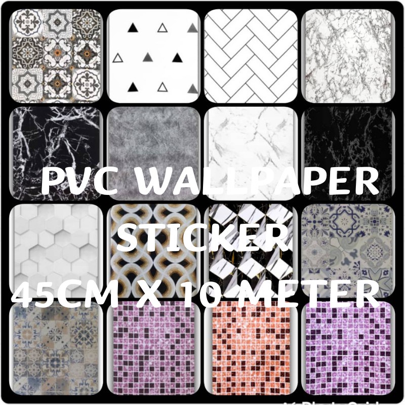 C8 Corak Concrete Heringbone Hexagon Marble 2D PVC Wallpaper Sticker ...