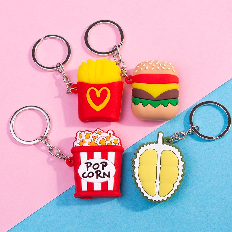 Cute Cartoon Hamburger Fries Durian Key Pendant Toys Key Chain for Kids ...