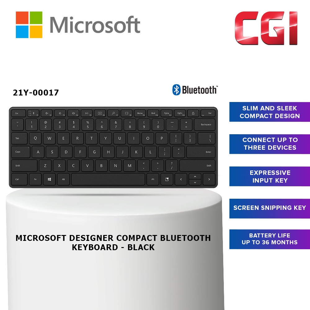 Microsoft Designer Compact Bluetooth Keyboard - Black (21Y-00017 ...