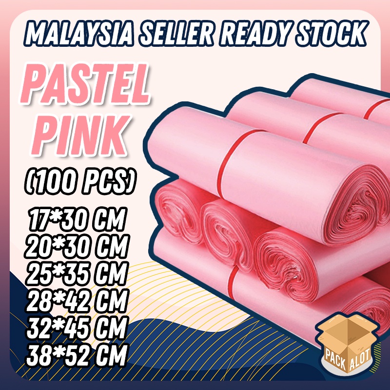 100 Pcs Pastel Pink Courier Bag Plastic Flyer Mailer Beg Kurier Postage ...