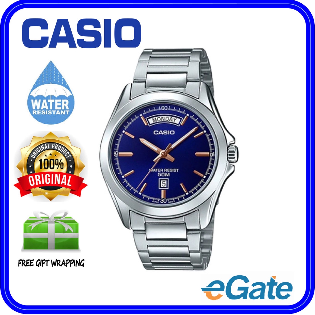 Casio Mtp 1370d 2av Men Analog Date Day Functioning Classic Blue Dial Stainless Steel Strap