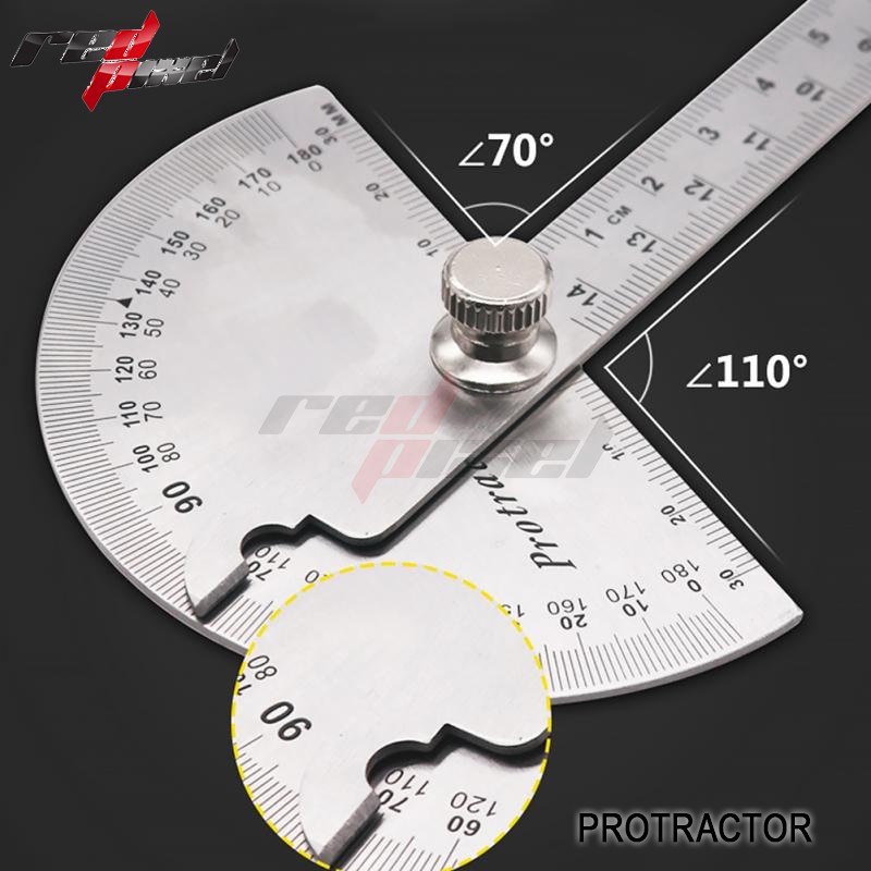 Protractor Ruler Roundhead Measuring Ruler Aluminum 14.5cm 180 Degree ...
