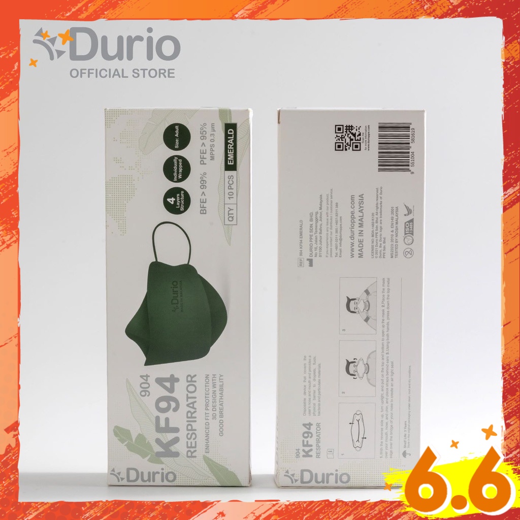 Durio 904 KF94 Respirator (Emerald Green) - 10pcs | Shopee Malaysia