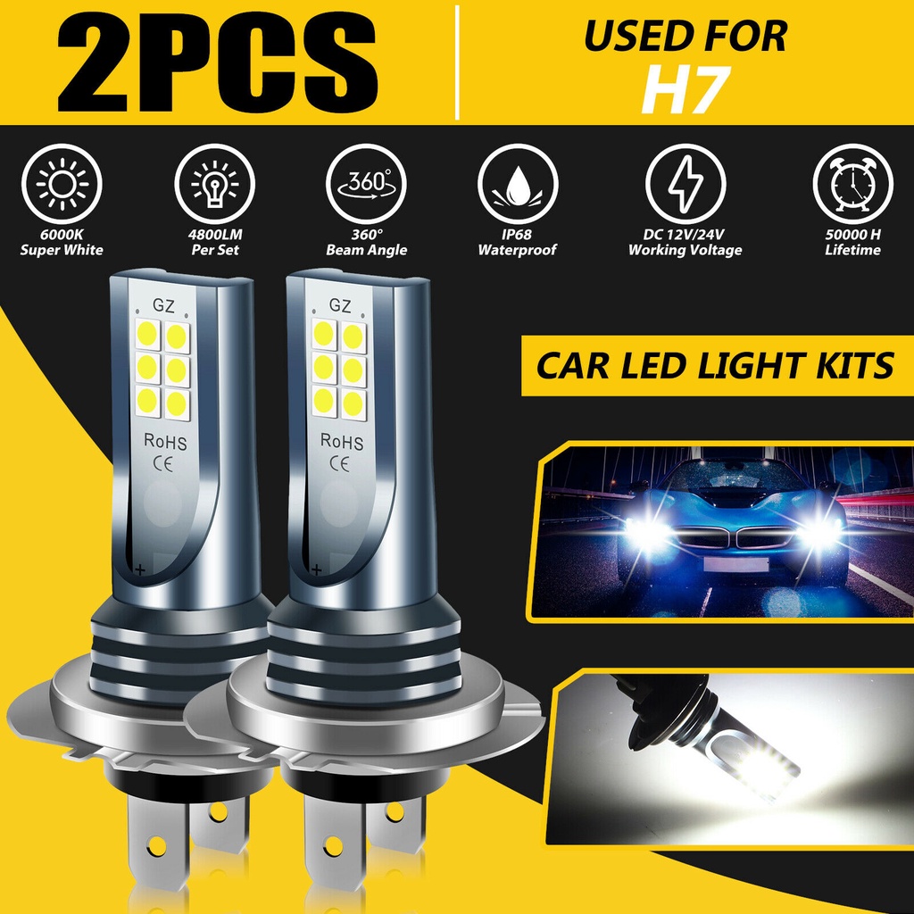 2PCS H7 LED Headlight Bulb Kit High Low Beam 110W Super Bright White Fog Light | Shopee Malaysia