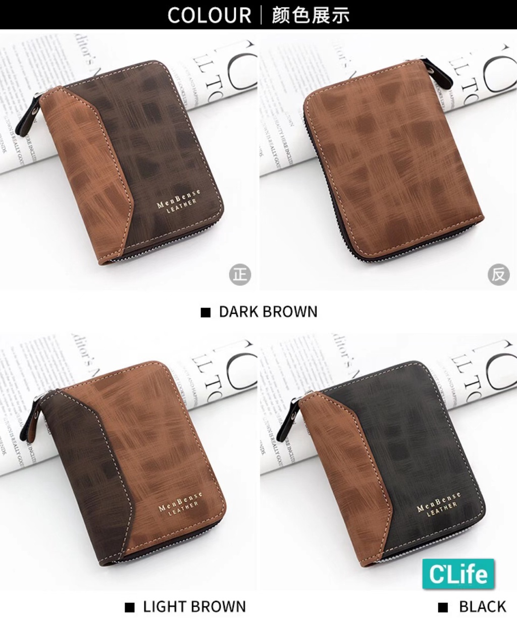 CLIFE🎁New Design Dompet Lelaki Leather Men Wallet Zipper Bifold Fashion ...