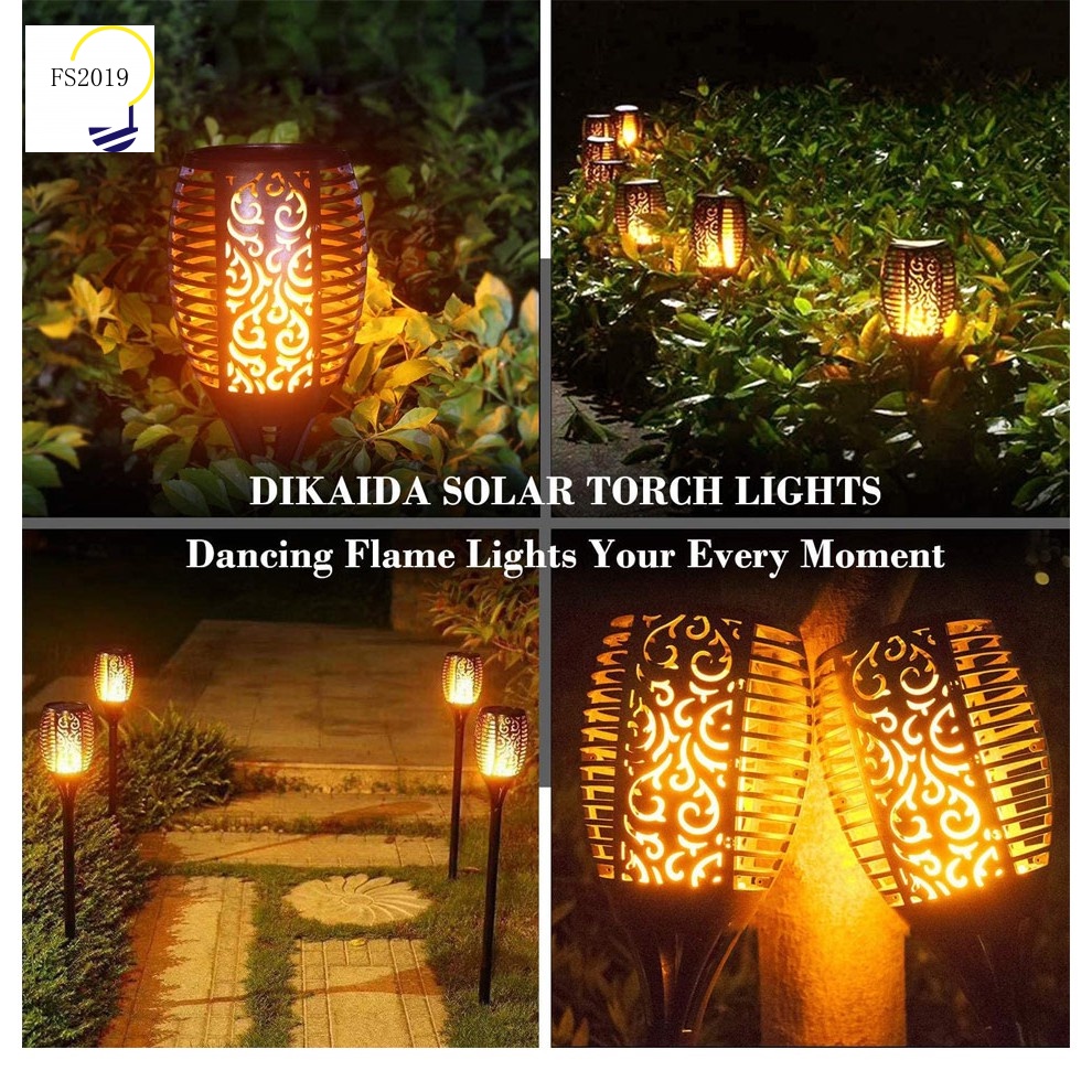 LED Solar Flame Light 96 /33 /12 LED Auto ON / OFF Dance Flame Outdoor ...