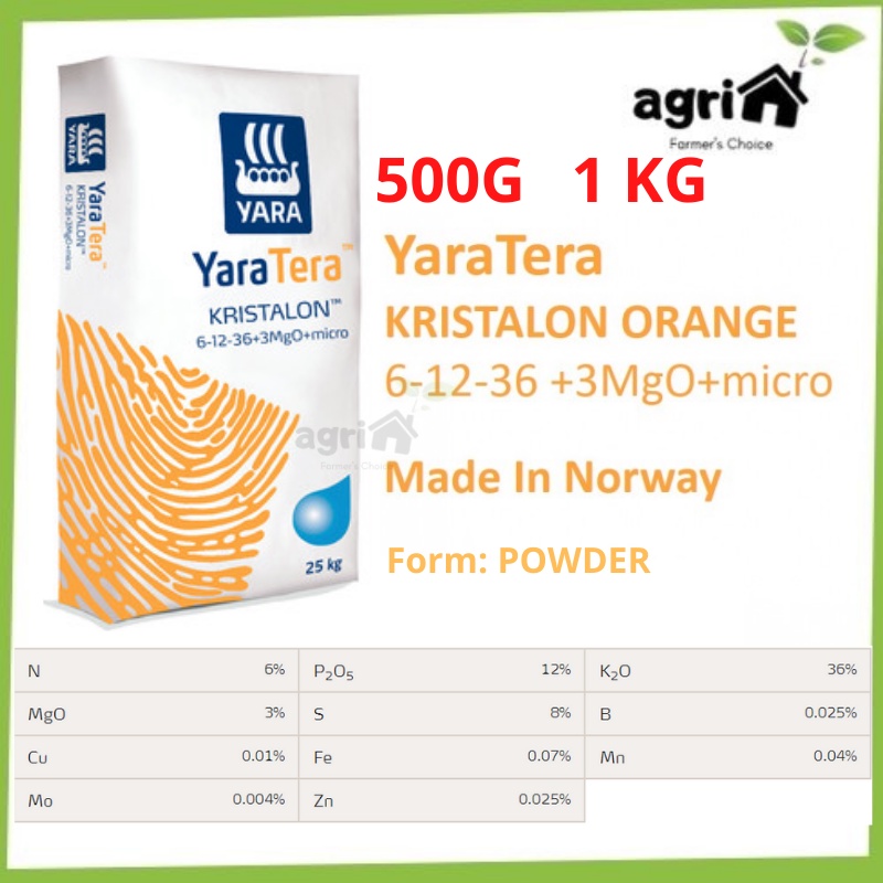 1KG Yara YaraTera KRISTALON ORANGE 6-12-36+3 MgO+MICRO Super K Water ...