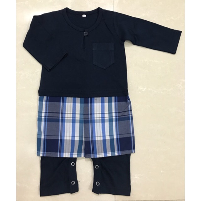 NAVY BLUE - Baby Baju Melayu Samping Baby Romper Raya (READY STOCK ...