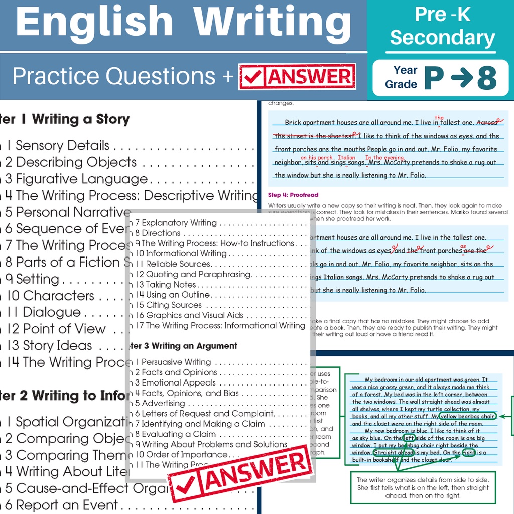 33S⬜🟨🟧 English Writing Workbook + Answer Grade Pre-K - 8 | Early Years ...