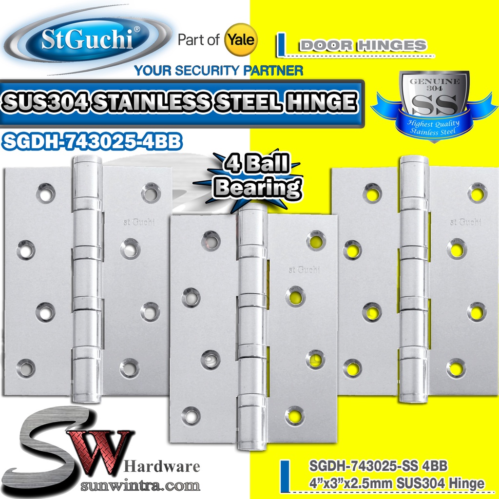 ST GUCHI SUS304 3Pcs Heavy Duty 4 Ball Bearing Stainless Steel Door ...