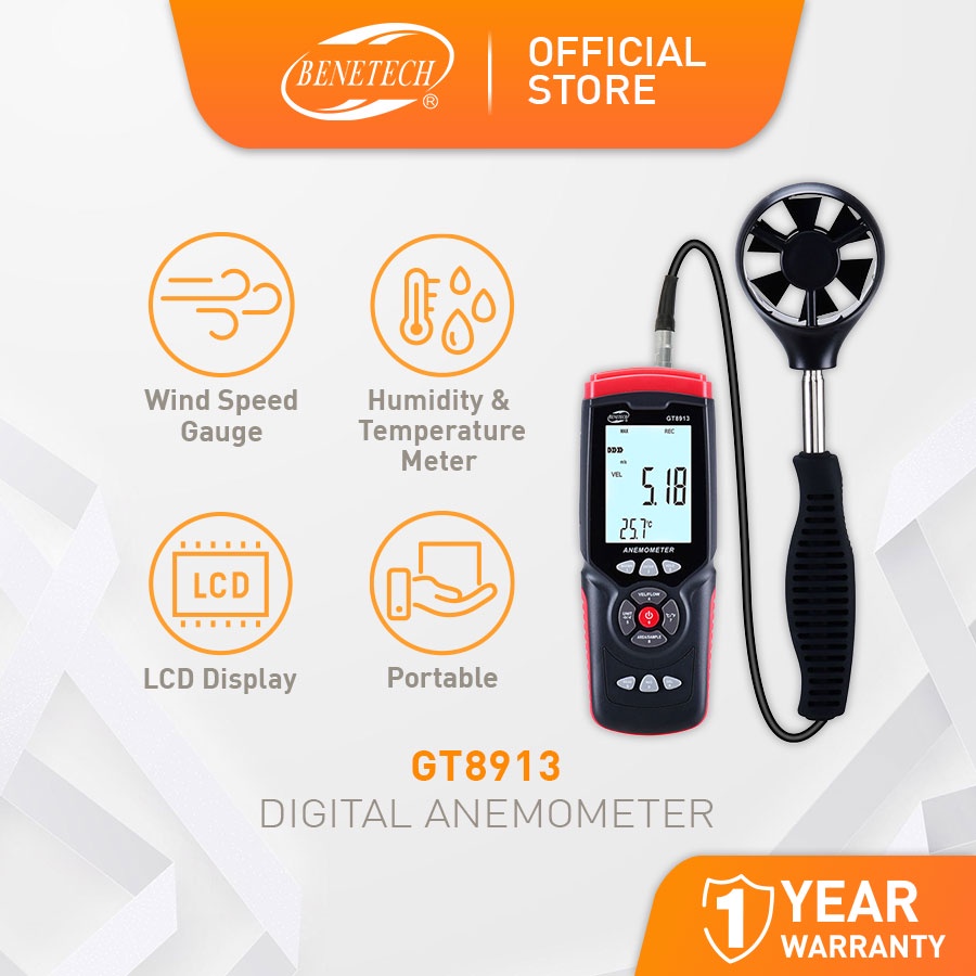 Benetech GT8913 Digital Anemometer for Wind Speed, Temperature and Humidity Measurement | Shopee ...