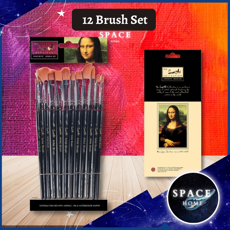 SPACE 12 Nylon Brush Acrylic Oil Gouache Paint Watercolor Poster Colour ...