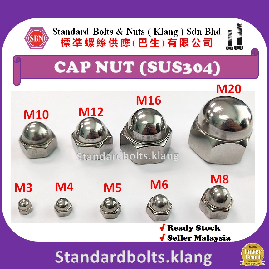 CAP NUT (Stainless steel 304) (SIZE: M3, M4, M5, M6, M8, M10, M12, M16 ...