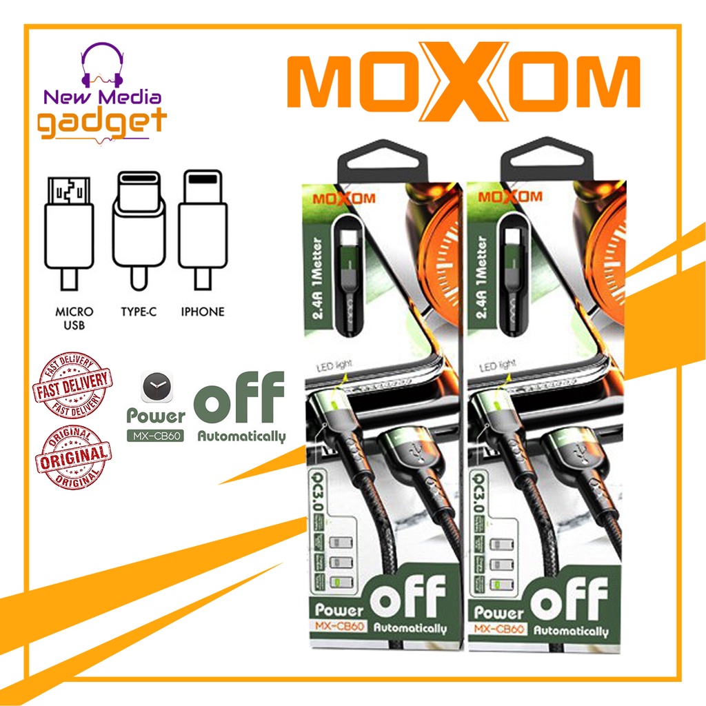 MOXOM MX-CB60 100% Original Warranty USB Data Cable Auto Power Off/ LED ...
