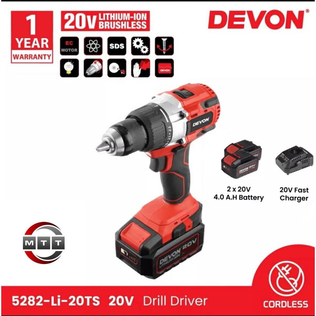 DEVON 5282-Li-20TS 20V Lithium-Ion Brushless Cordless Drill Driver ...