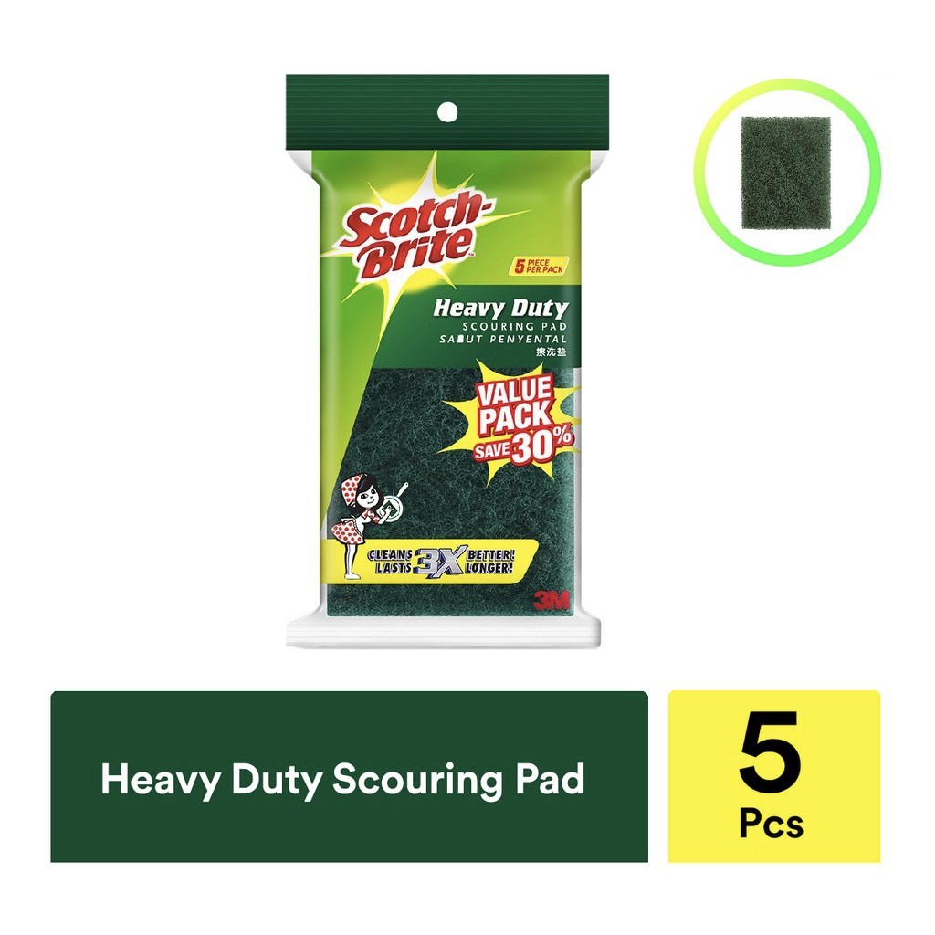 3M Scotch Brite Heavy Duty Scouring Pad Tough Clean (5 Pcs/Pack ...