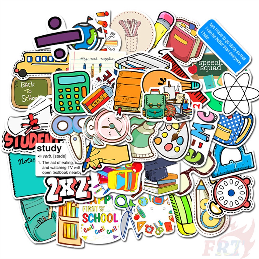 50Pcs/Set Back To School . Happy Study Series 01 Stickers Waterproof ...