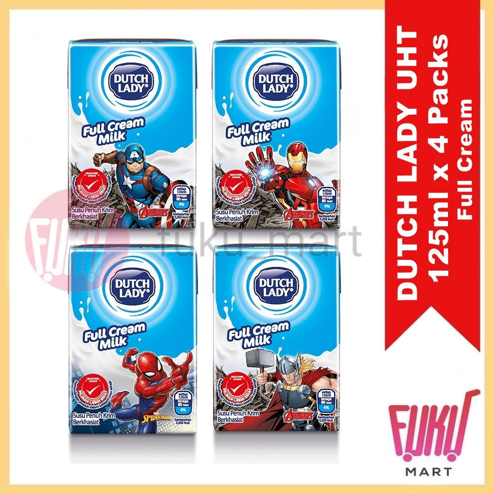 (Ready Stock) Dutch Lady Kids UHT Milk Marvel Pack Full Cream 125ml x 4 ...