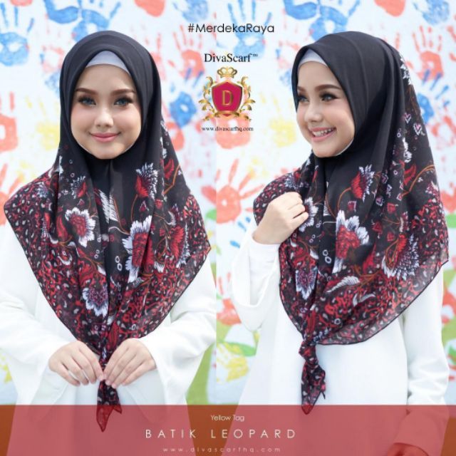 Yellow Tag Batik Leopard Tudung Bawal Printed Corak Hitam Merah ...