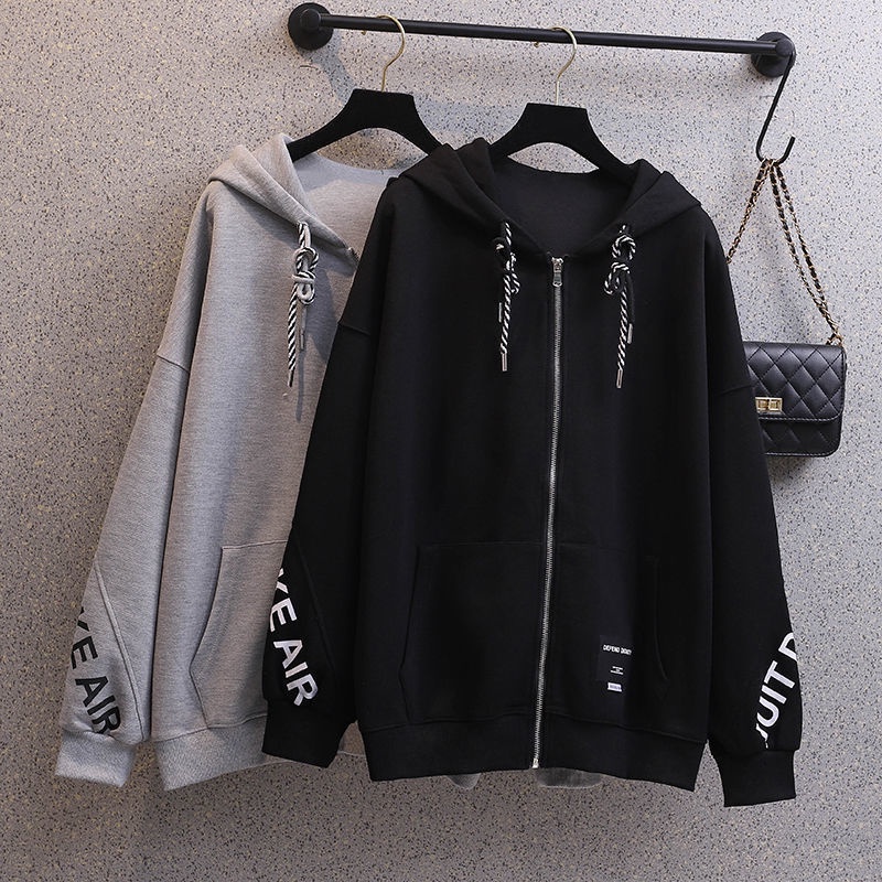 Korean zipper loose hoodie all-match Women's jacket all-match Cotton ...