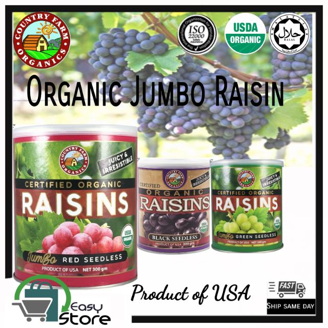 Country Farms Organic Jumbo Seedless Raisin ( Green/Red/Black ...