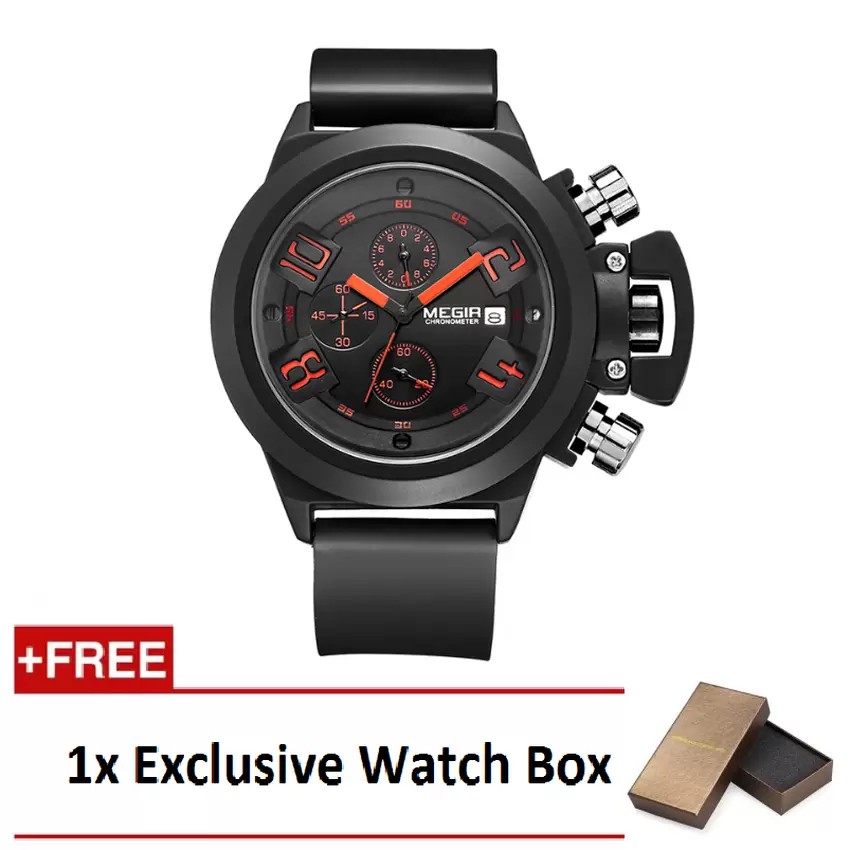 MEGIR 2002 Male Watch 30M Water Resistance (Black) + Free Watch Box ...